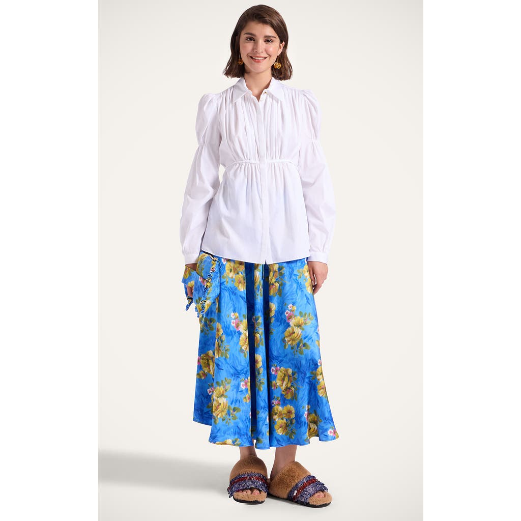 LA DOUBLEJ La DoubleJ Floral Print Silk Twill Drawstring Skirt
